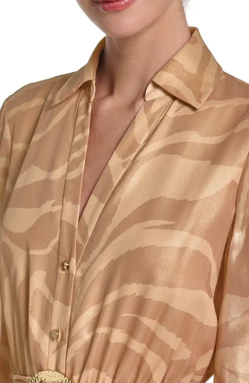 Halston Printed Belted Midi Formal Shirt Dress