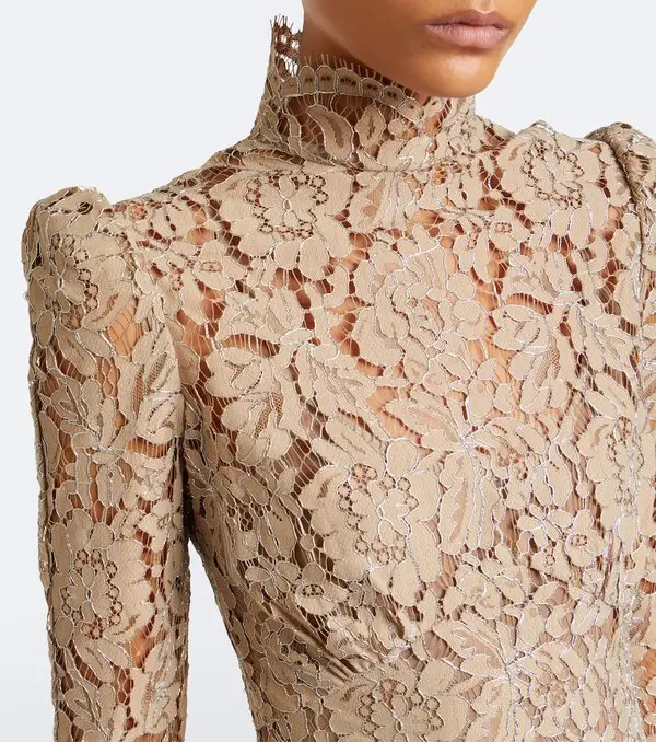 DE LA VALI Votiva Lace Lamé Gown - Beige