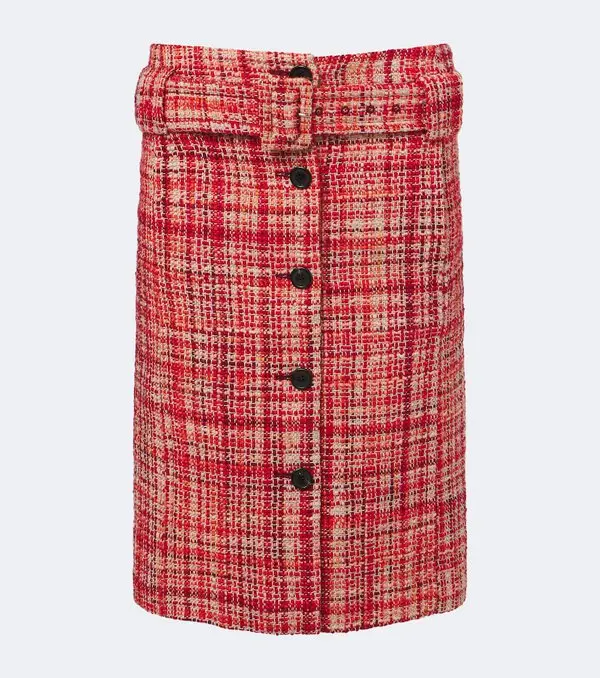 Prada Wool, Cotton, And Silk Tweed Midi Skirt - Red