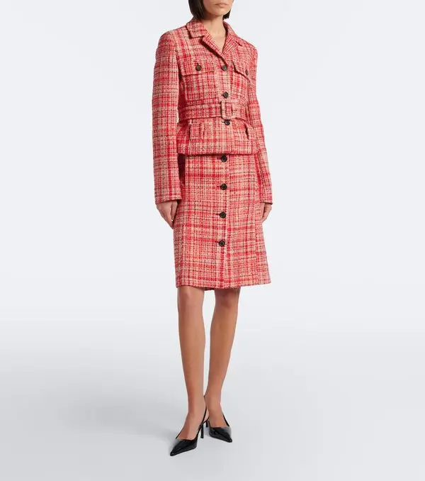Prada Wool, Cotton, And Silk Tweed Midi Skirt
