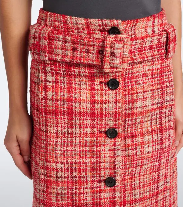 Prada Wool, Cotton, And Silk Tweed Midi Skirt
