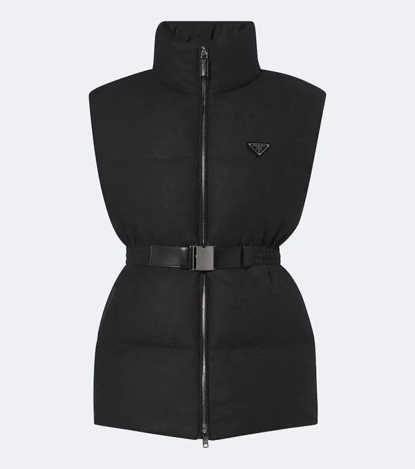 Prada Belted Wool And Cashmere Down Vest - Grey