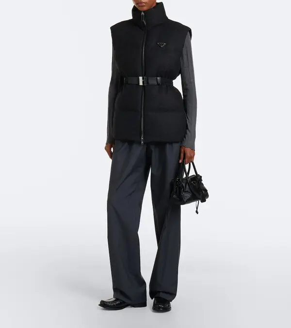 Prada Belted Wool And Cashmere Down Vest