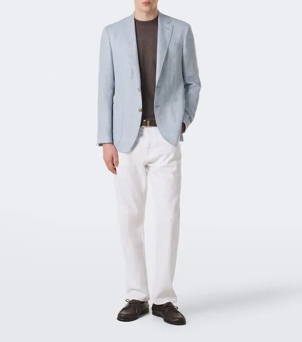 Canali Herringbone Linen And Wool Blazer