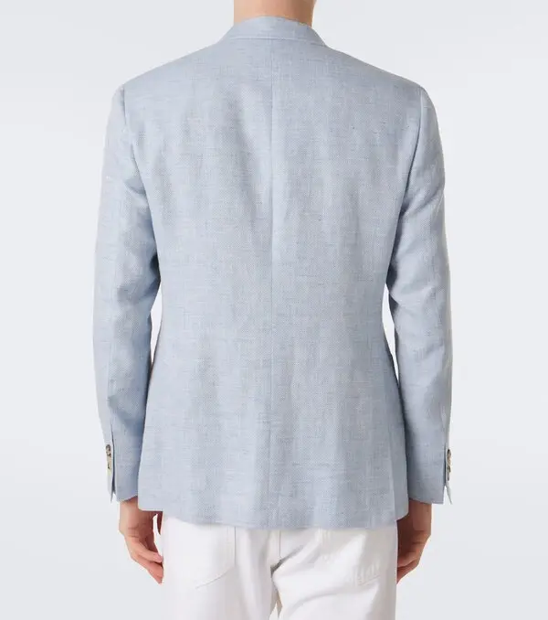 Canali Herringbone Linen And Wool Blazer