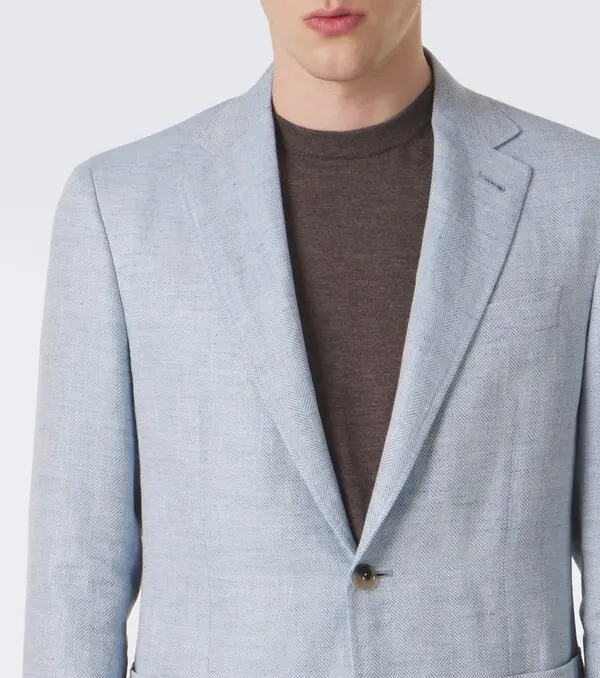 Canali Herringbone Linen And Wool Blazer