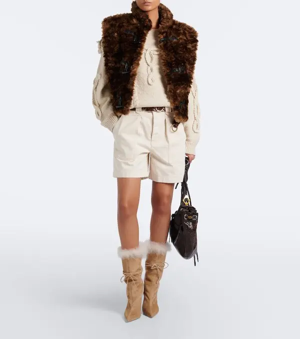Paris Texas Lidia Shearling-trimmed Suede Ankle Boots - Beige