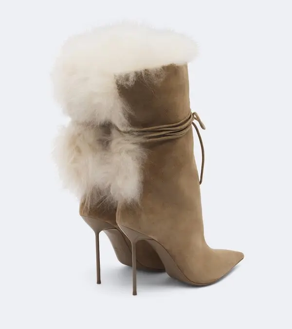 Paris Texas Lidia Shearling-trimmed Suede Ankle Boots - Beige