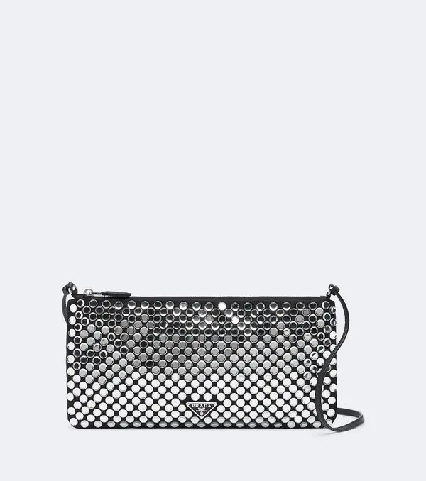 Prada Embellished Leather-trimmed Shoulder Bag