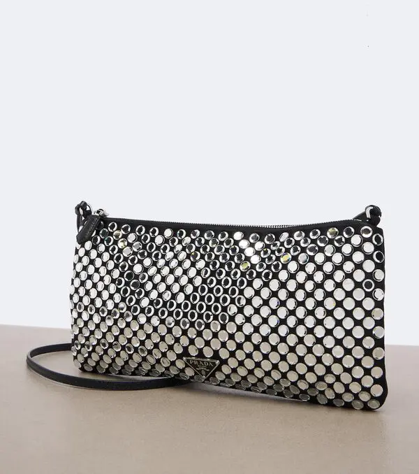 Prada Embellished Leather-trimmed Shoulder Bag