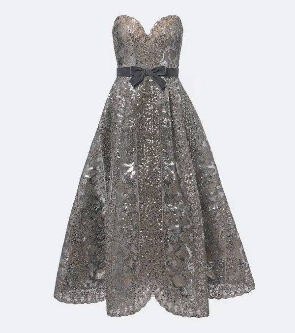 Elie Saab Sequined Tulle Bustier Dress