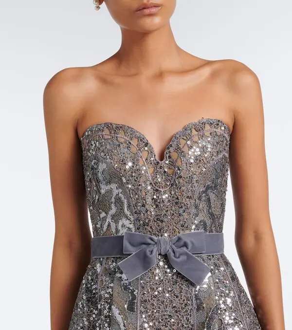 Elie Saab Sequined Tulle Bustier Dress