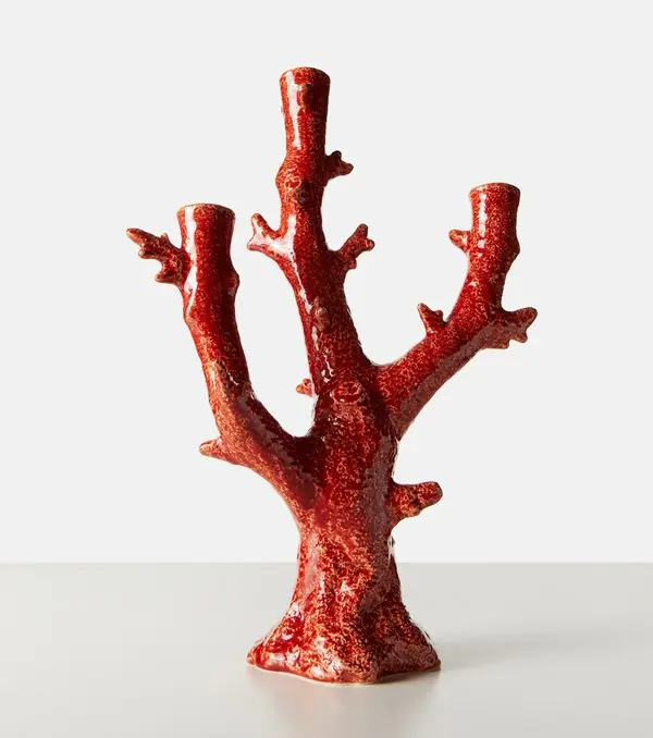 BORDALLO PINHEIRO Coral Earthenware Candle Holder