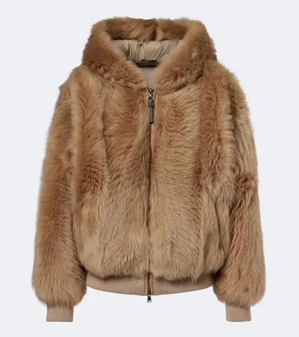 Brunello Cucinelli Monili Shearling Hooded Shearling Jacket - Brown