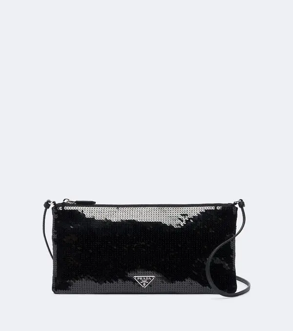 Prada Sequined Leather-trimmed Shoulder Bag