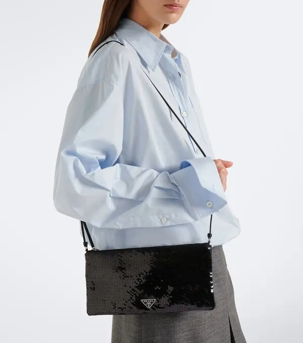 Prada Sequined Leather-trimmed Shoulder Bag