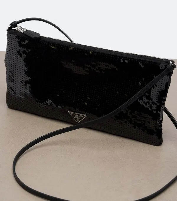 Prada Sequined Leather-trimmed Shoulder Bag