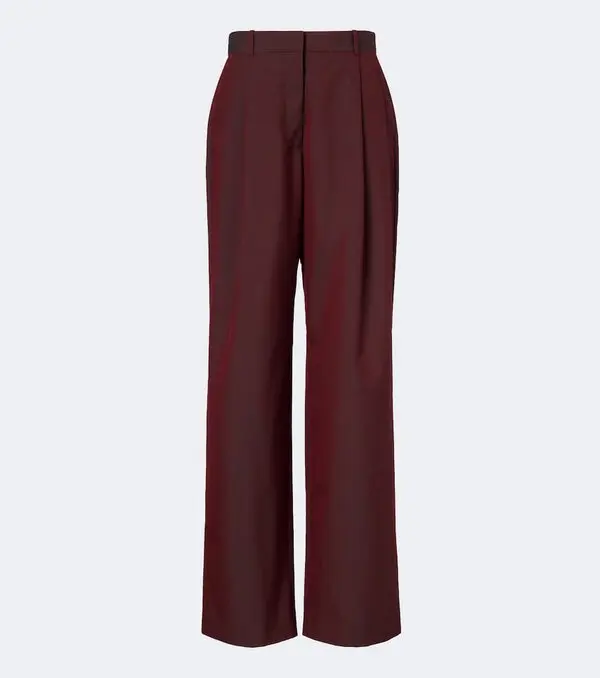 THE ROW Lowe Pleated Virgin Wool Straight Pants - Red