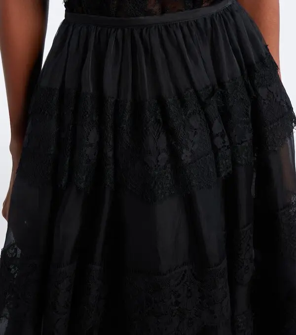 Elie Saab Lace-trimmed Organza Midi Skirt