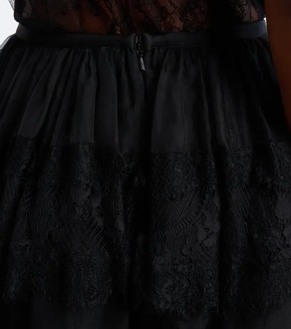 Elie Saab Lace-trimmed Organza Midi Skirt