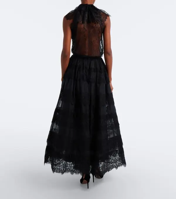 Elie Saab Lace-trimmed Organza Midi Skirt