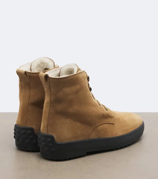 TOD'S Gommino® Shearling-lined Suede Lace-up Boots