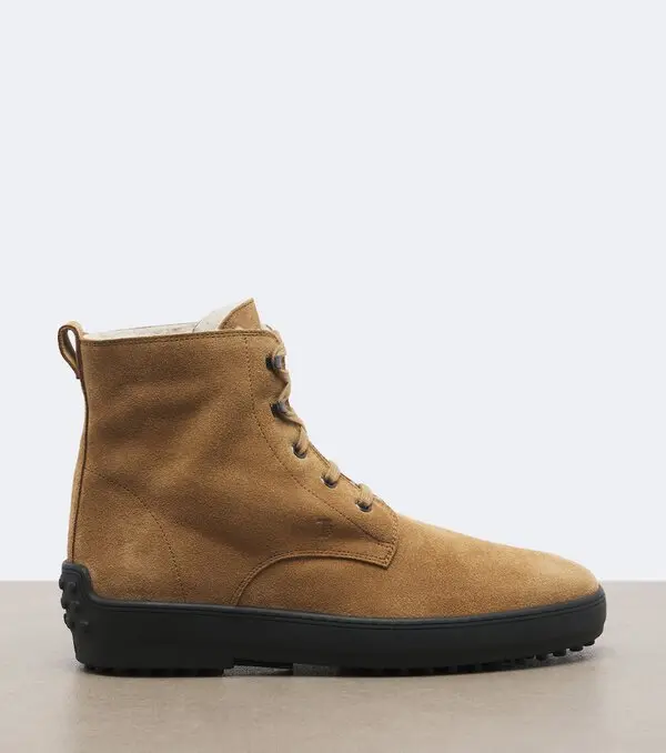 TOD'S Gommino® Shearling-lined Suede Lace-up Boots