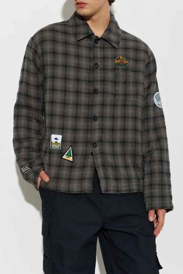 SONG FOR THE MUTE Quilted Shirt Jacket With Checked Pattern