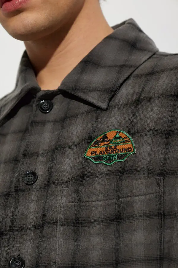SONG FOR THE MUTE Quilted Shirt Jacket With Checked Pattern
