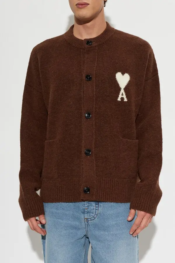 AMI Paris Wool Cardigan With Logo