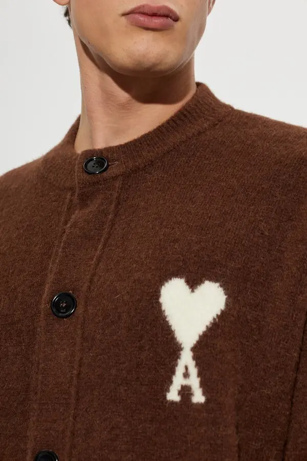 AMI Paris Wool Cardigan With Logo