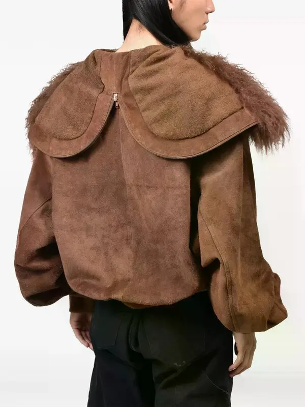 GREG ROSS Fur-trim Suede Bomber Jacket