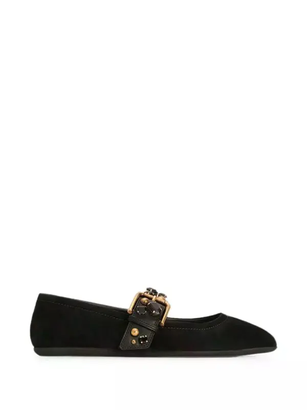 Dolce & Gabbana Suede Ballet Flats With Embroidery - Black