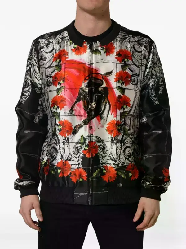 Dolce & Gabbana Majolica Bull-print Bomber Jacket
