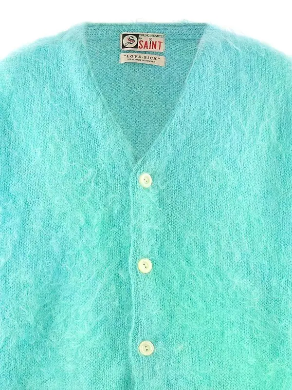 SAINT MXXXXXX Brushed-finish V-neck Cardigan - Blue