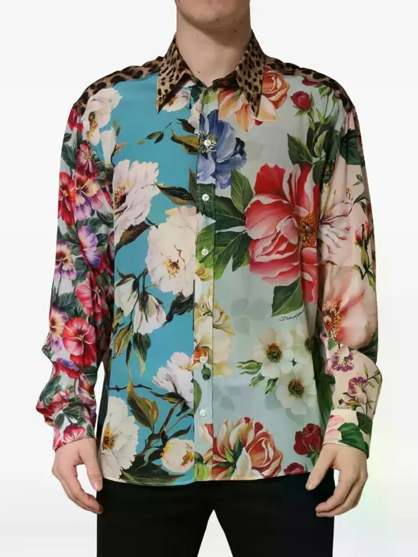 Dolce & Gabbana Floral Leopard-print Shirt - Blue