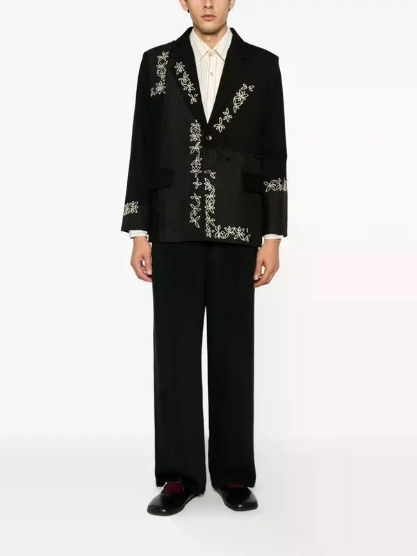 KARTIK RESEARCH Floral-embroidered Patchwork Blazer - Black