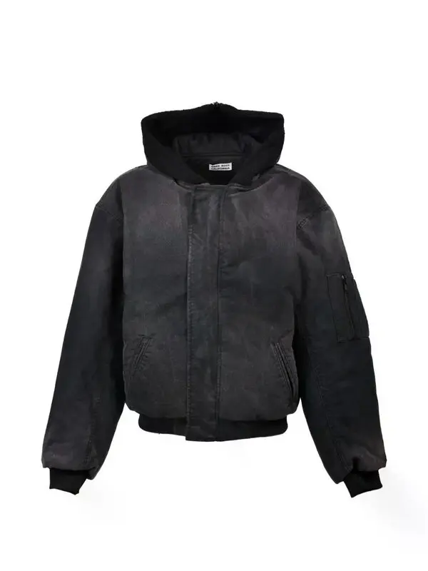 GREG ROSS Faded-effect Zip-hood Bomber Jacket - Black