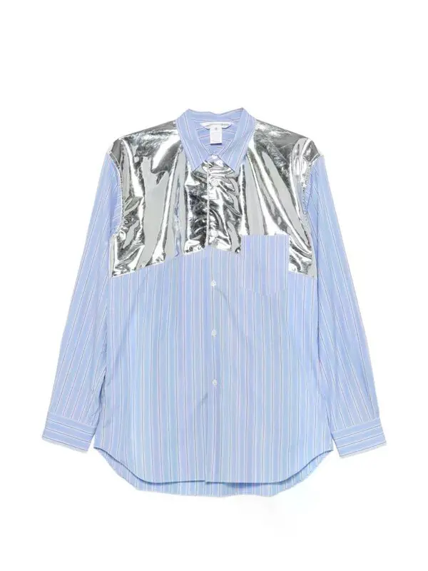 Comme Des Garçons Striped Metallic-panel Shirt - Blue