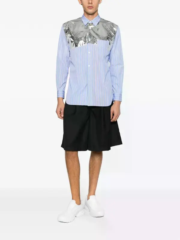 Comme Des Garçons Striped Metallic-panel Shirt