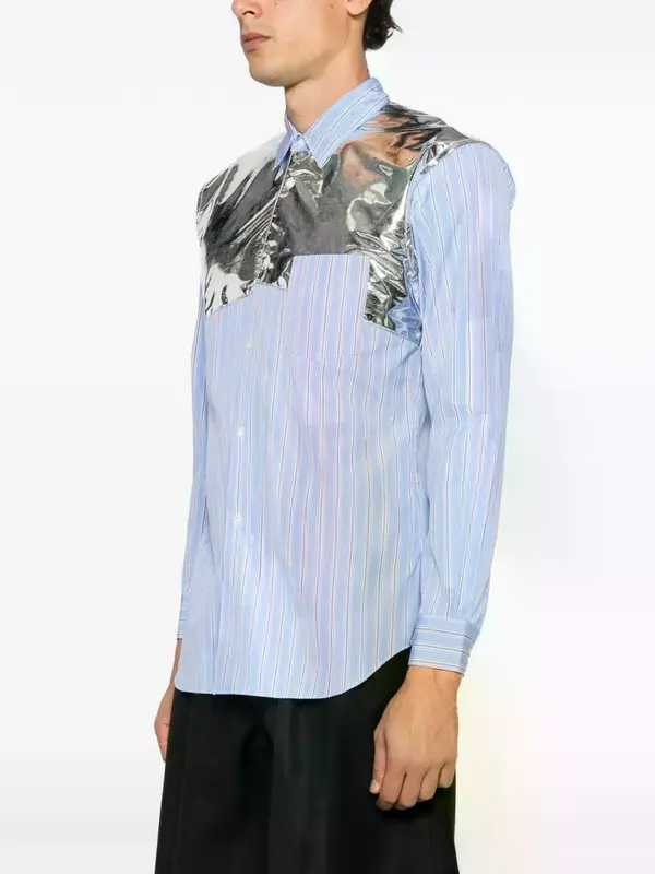 Comme Des Garçons Striped Metallic-panel Shirt