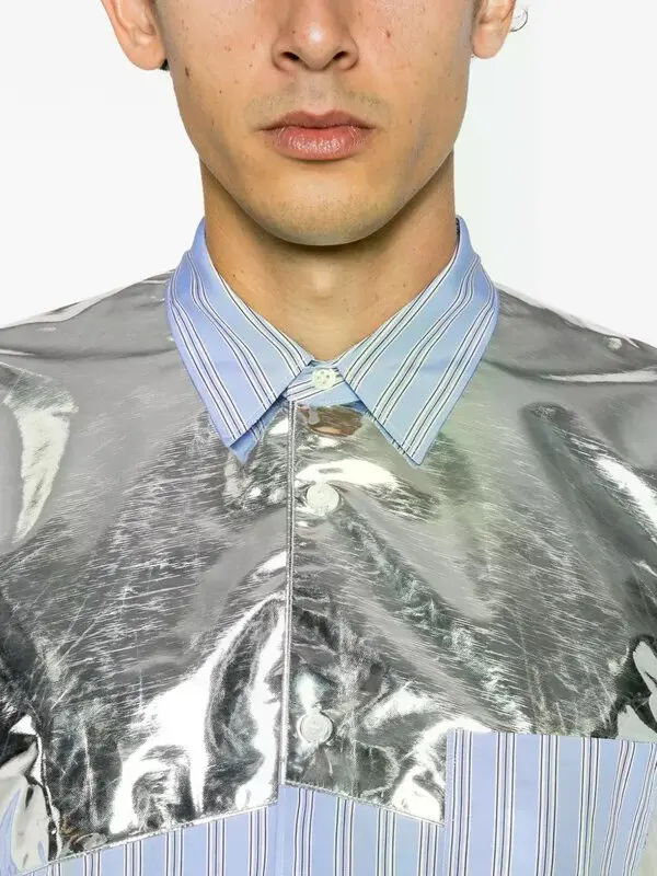 Comme Des Garçons Striped Metallic-panel Shirt