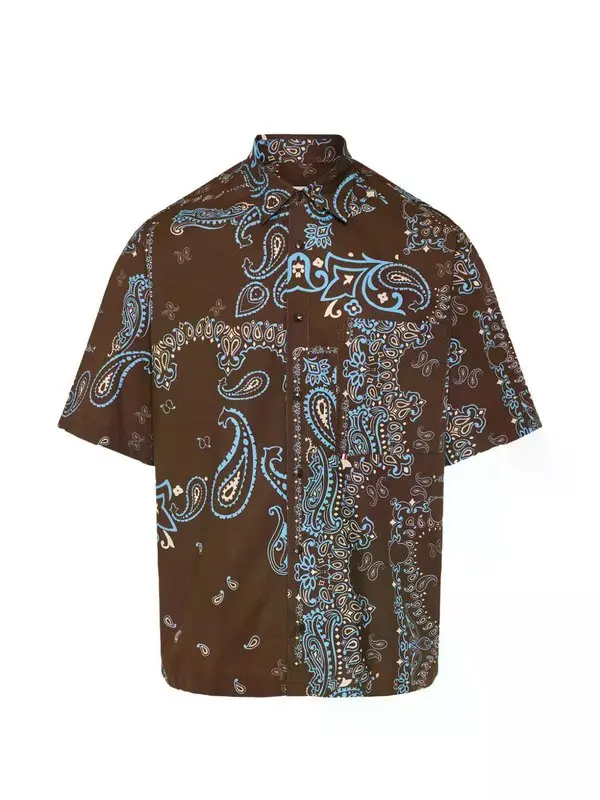 Moncler Paisley Cotton Short-sleeve Shirt - Brown