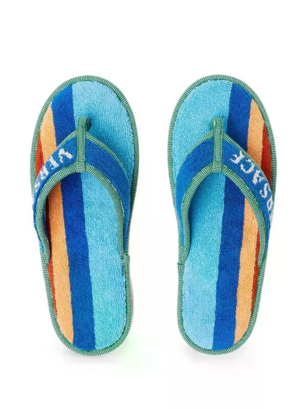 Versace Logo-embroidered Striped Slippers