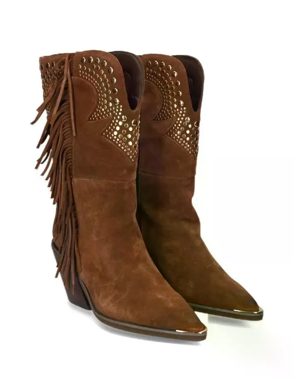 ALMA EN PENA Fringed Stud-embellished Boots
