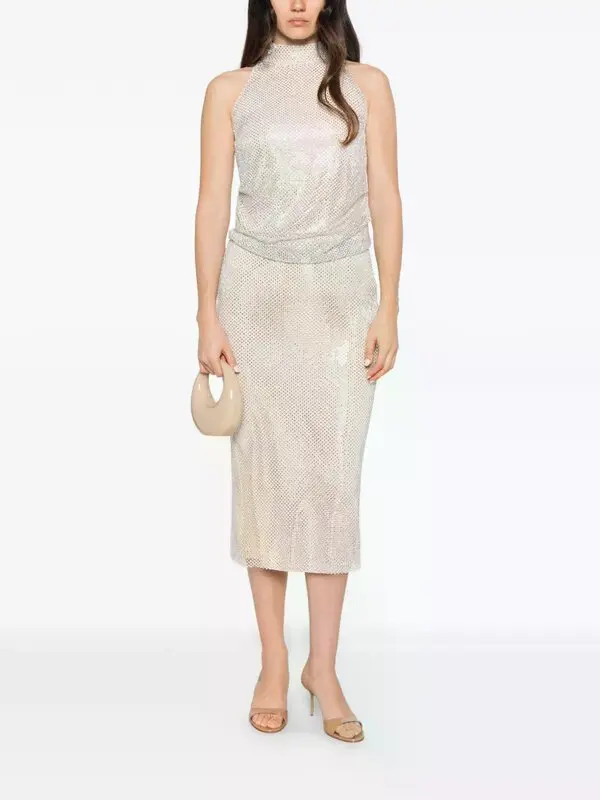 Marella Rhinestone-embellished Mesh-overlay Midi Skirt