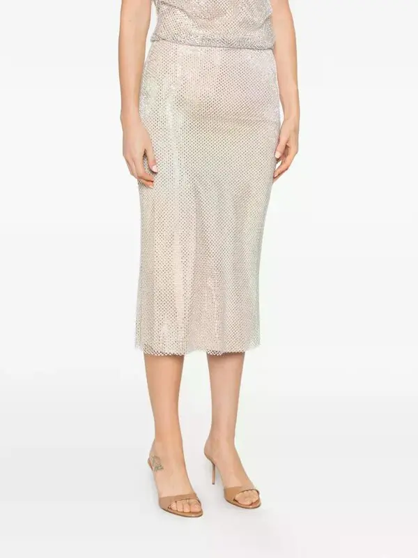 Marella Rhinestone-embellished Mesh-overlay Midi Skirt