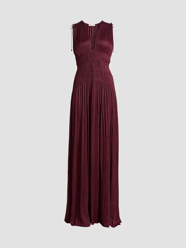 Ulla Johnson Tasneem Pleated Satin Gown - Claret