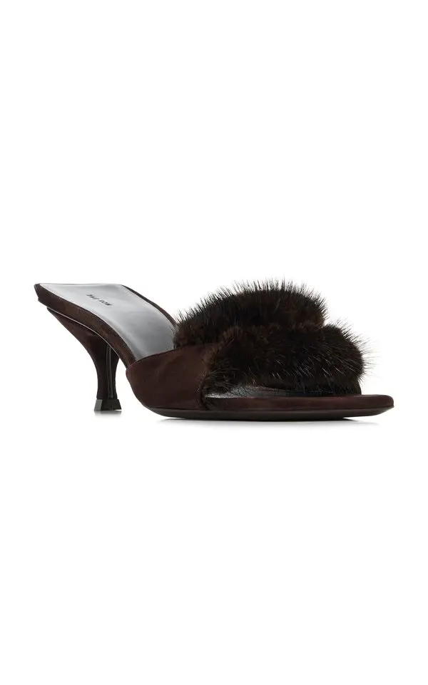THE ROW Suzy Two Mink-trimmed Suede Mules