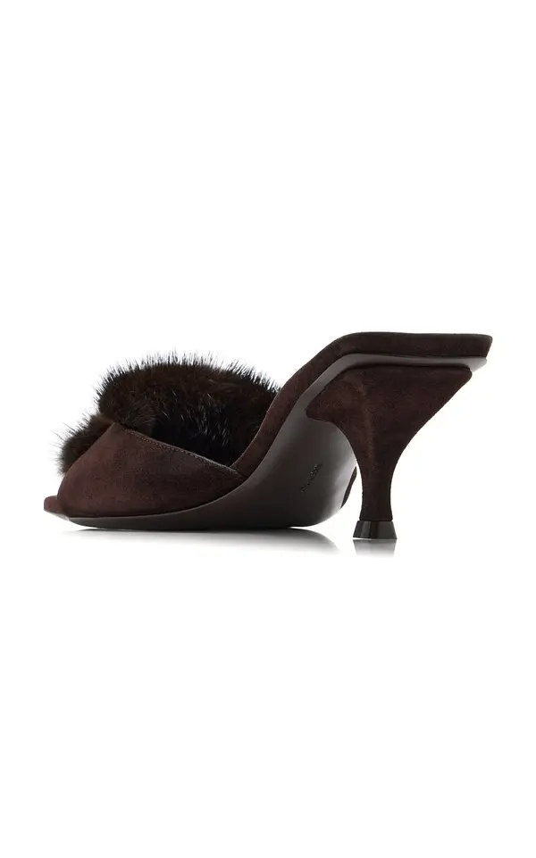THE ROW Suzy Two Mink-trimmed Suede Mules